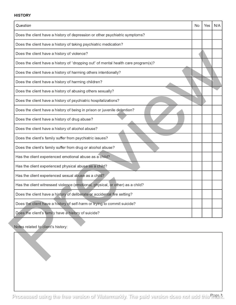 Mental Health Risk Assessment | Editable / Fillable PDF | for ...