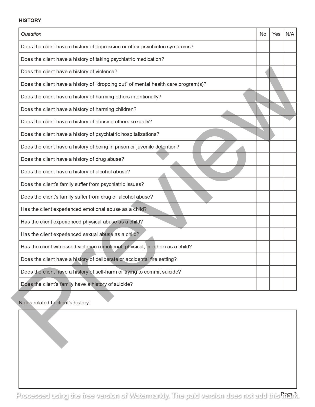 Mental Health Risk Assessment | Editable / Fillable PDF | for ...