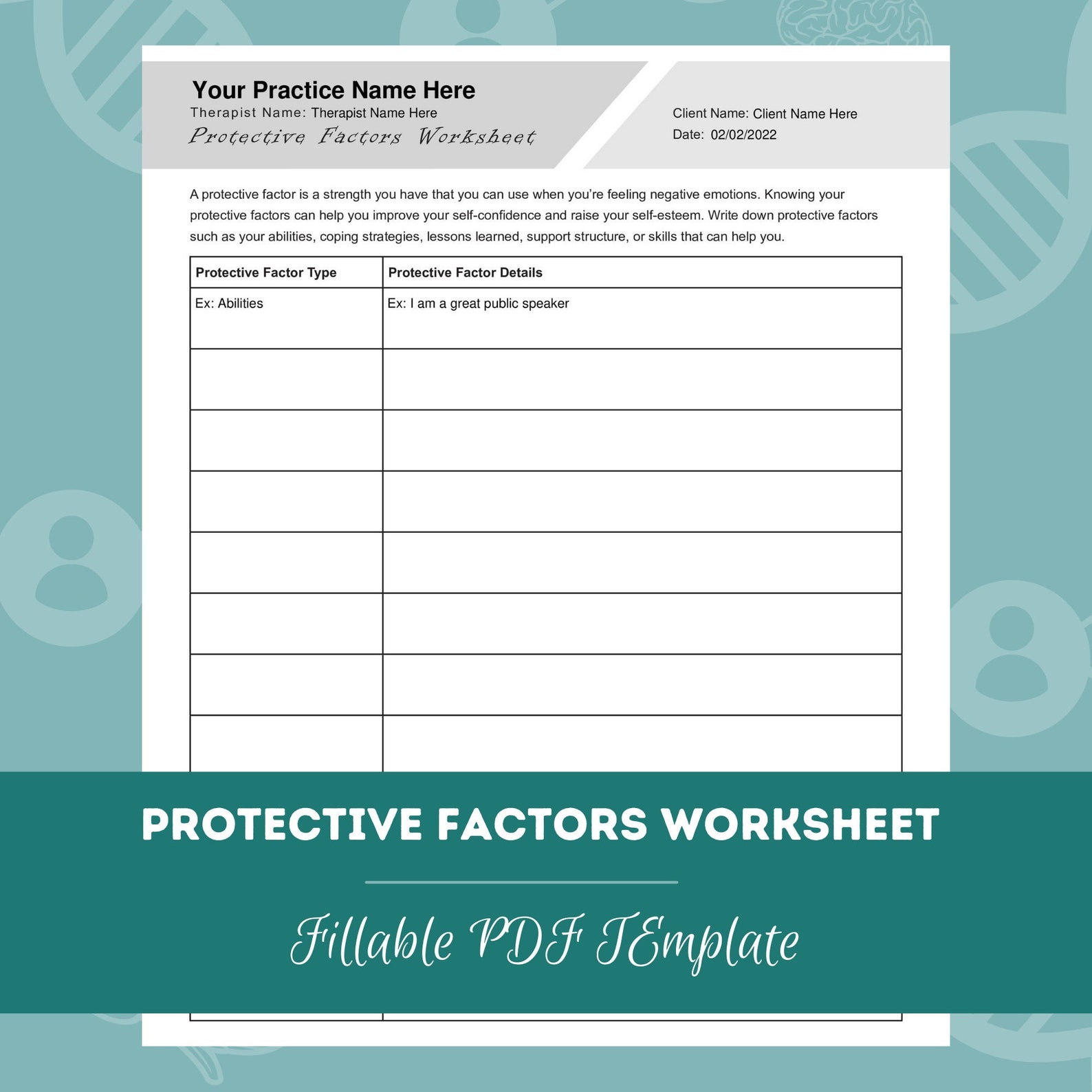 Protective Factors Worksheet | Editable / Fillable PDF Template | for ...