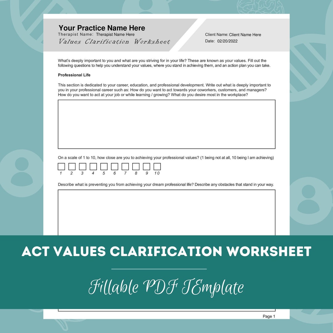 ACT Values Clarification Worksheet | Editable / Fillable PDF | for ...