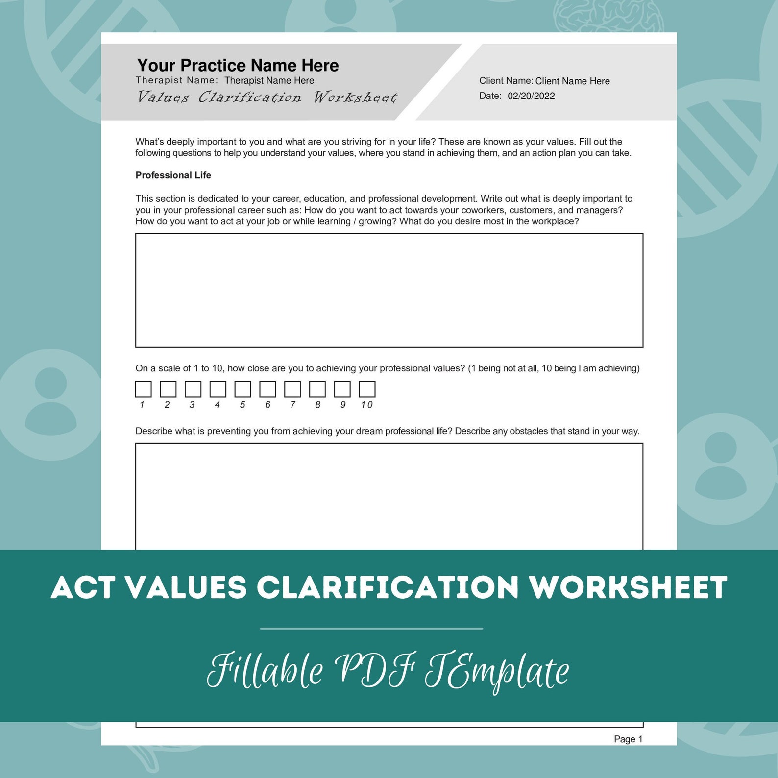 ACT Values Clarification Worksheet | Editable / Fillable PDF | for ...