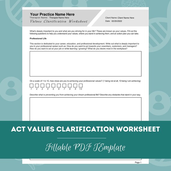 ACT Values Clarification Worksheet Editable / Fillable PDF - Etsy