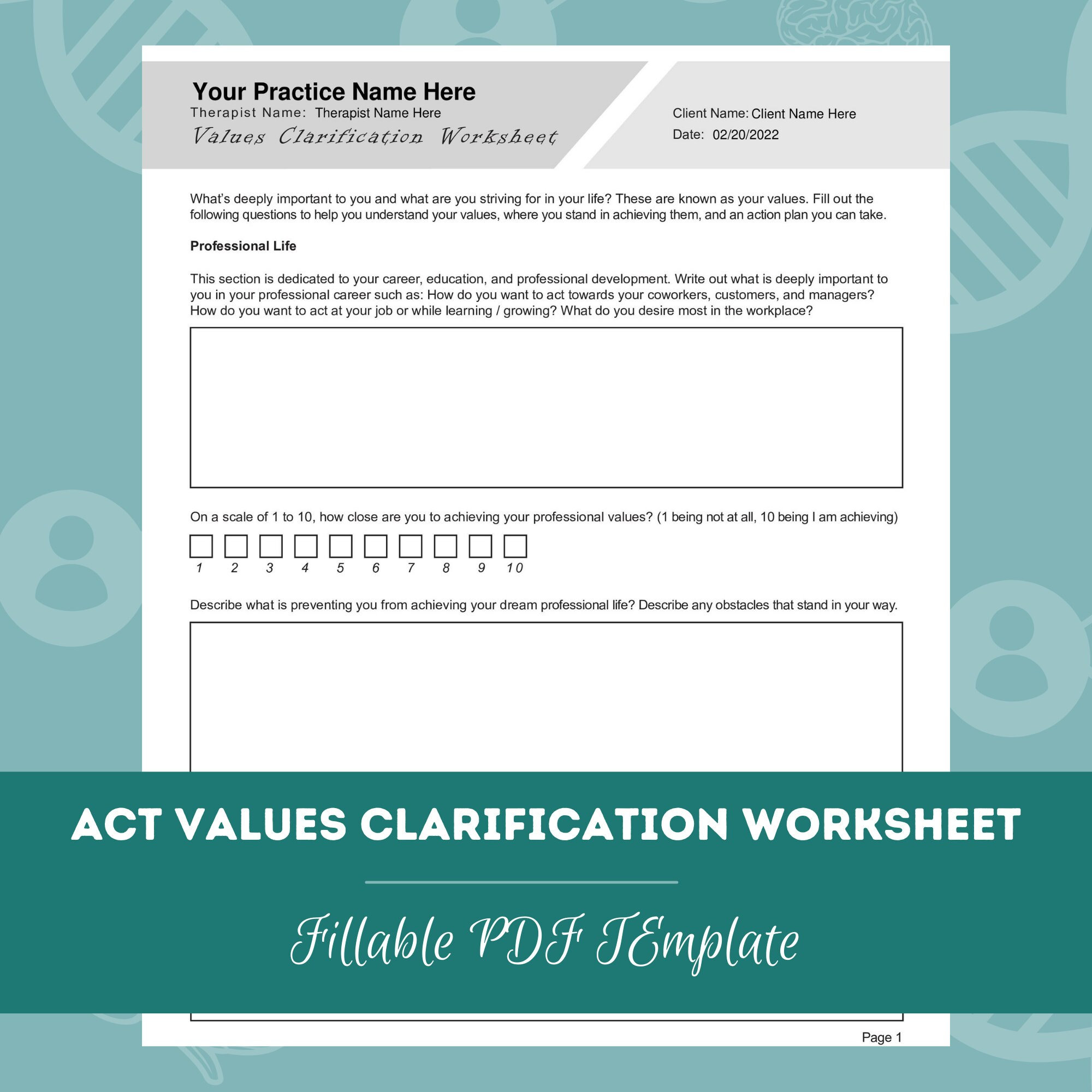 ACT Values Clarification Worksheet | Editable / Fillable PDF | for ...