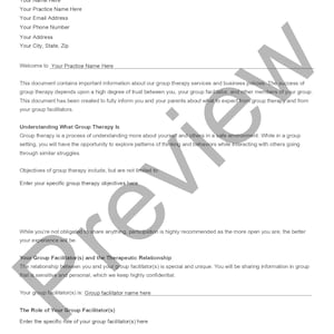 Group Therapy Consent Form | Editable / Fillable PDF Template | for ...