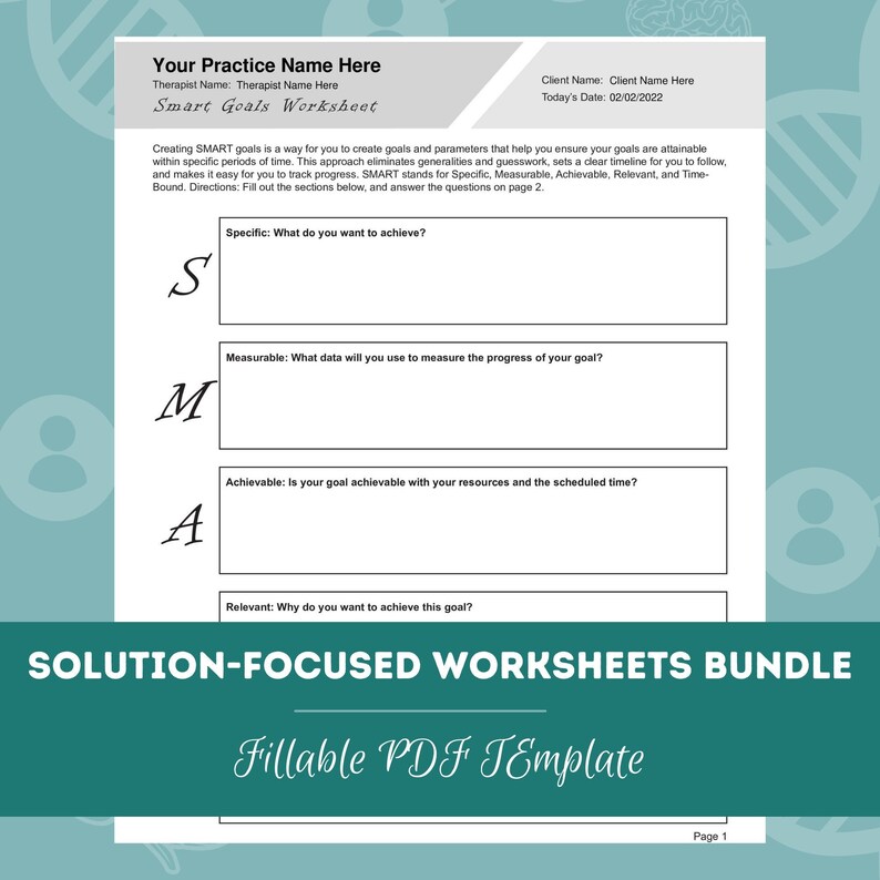 Solution-focused Therapy Worksheets Bundle 17 Editable / Fillable ...