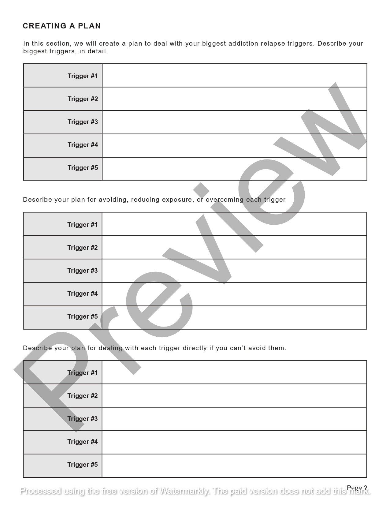 Addiction Relapse Triggers Worksheet | Editable / Fillable PDF | for ...