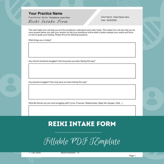 Reiki Intake Form Editable / Fillable PDF Template for - Etsy