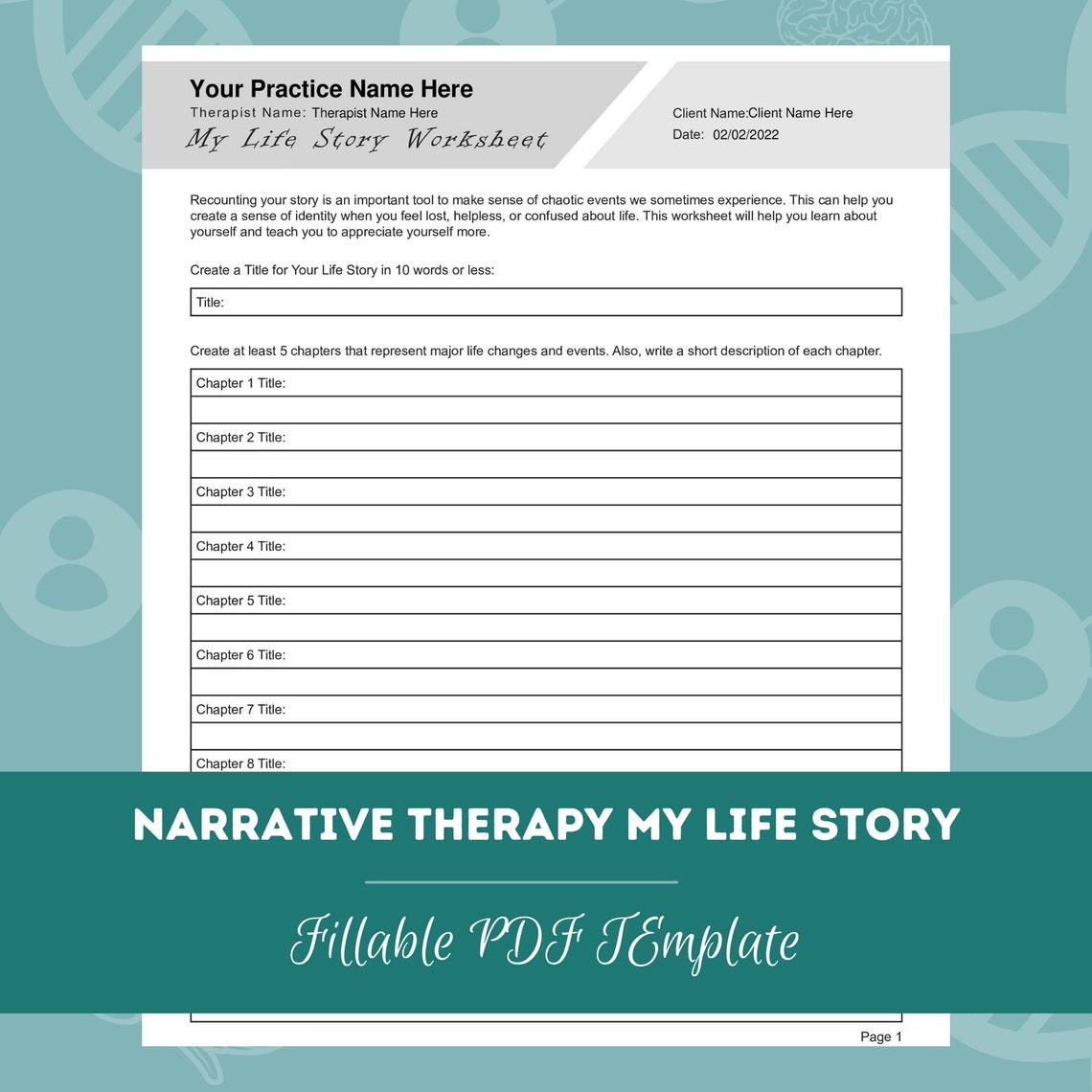 Narrative Therapy My Life Story Worksheet | Editable / Fillable PDF ...