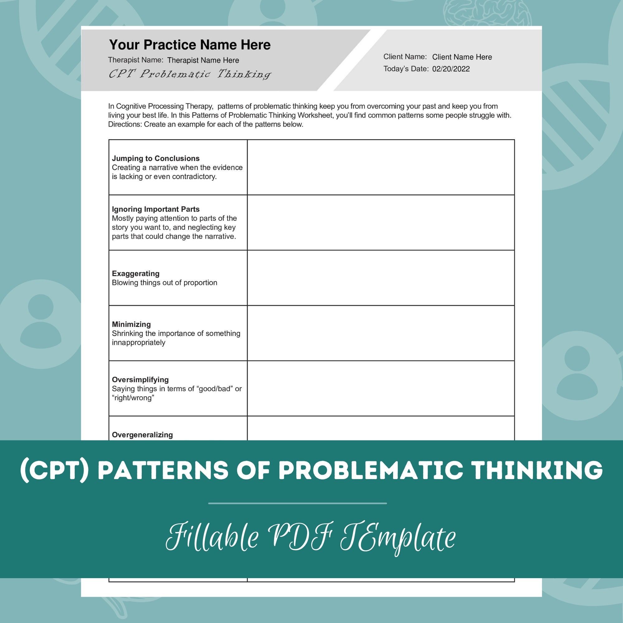 Cognitive Processing Therapy (CPT) Patterns of Problematic Thinking ...