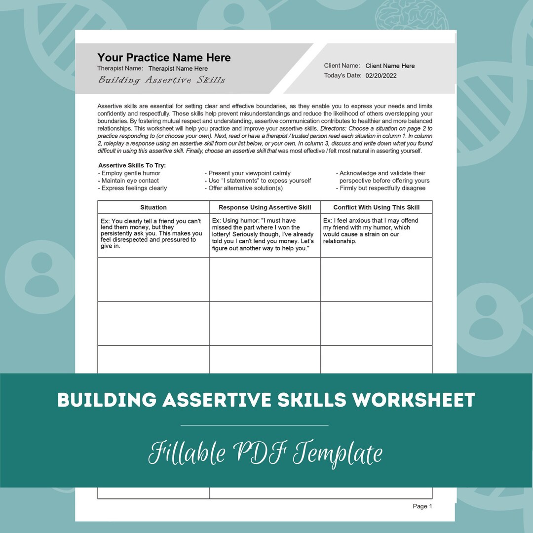 Building Assertive Skills Worksheet Editable Fillable Printable