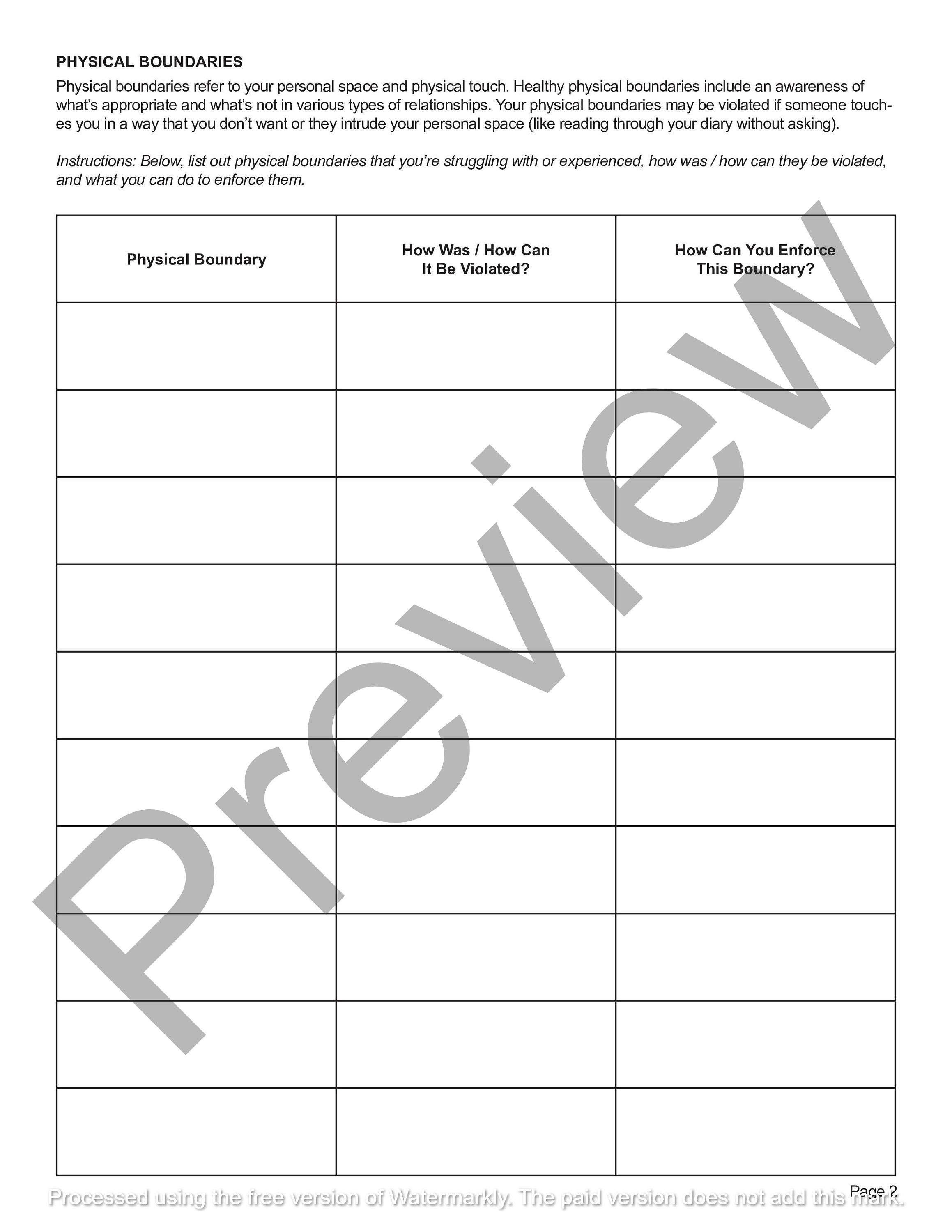 Setting Boundaries Worksheets, Fillable/printable PDF, Setting Healthy ...