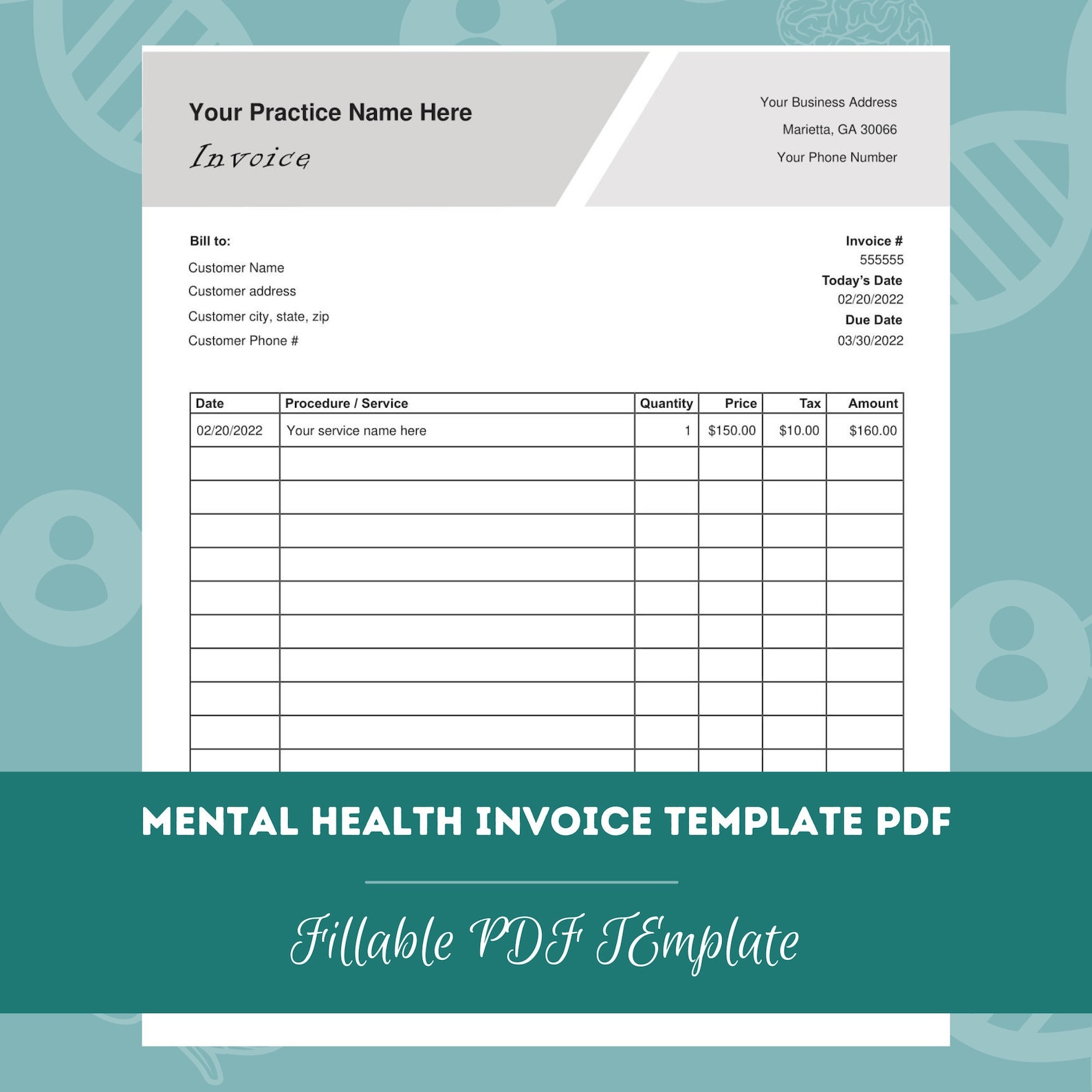 Mental Health Invoice Template PDF / Counseling | Editable / Fillable ...