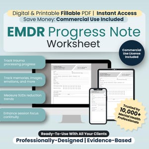EMDR Progress Note | Editable / Fillable PDF Template | for Counselors ...