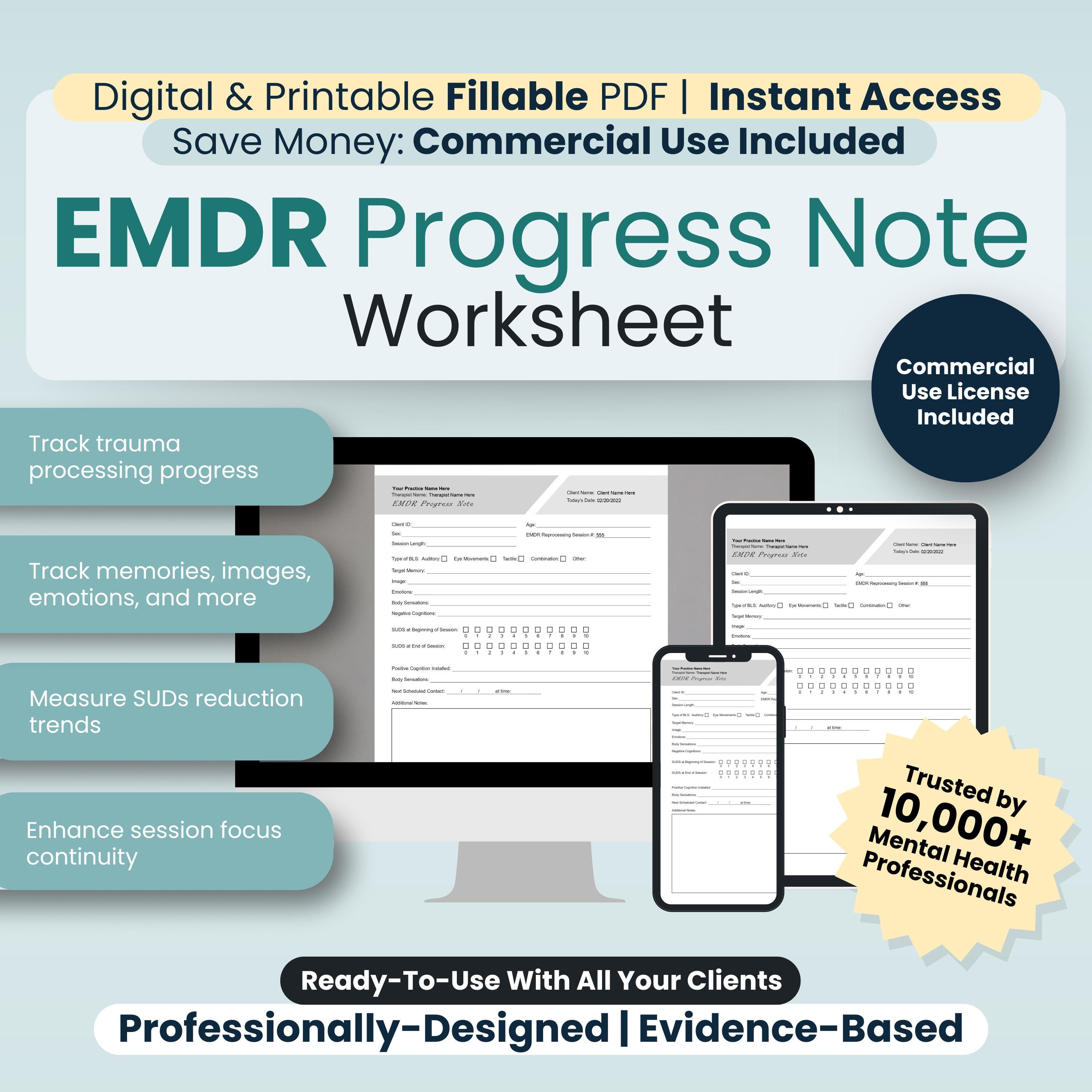 EMDR Progress Note | Editable / Fillable PDF Template | for Counselors ...