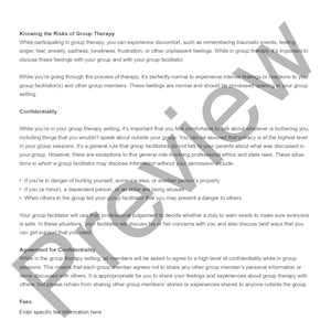 Group Therapy Consent Form | Editable / Fillable PDF Template | for ...