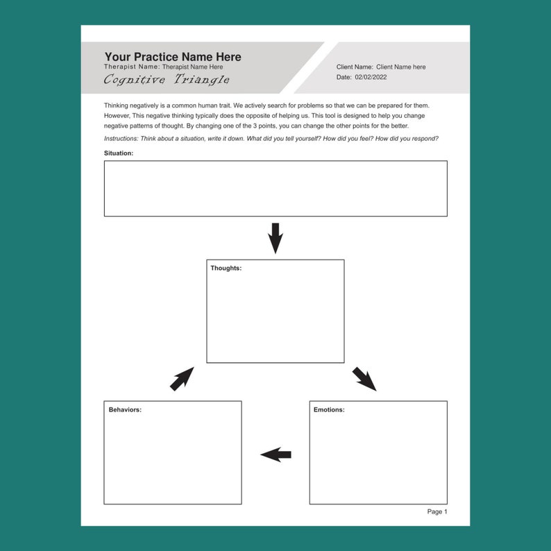 CBT: Cognitive Triangle Worksheet | Editable / Fillable PDF | for ...
