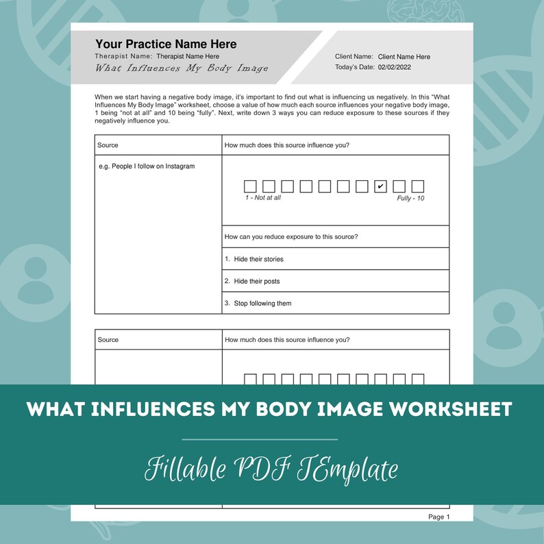 What Influences My Body Image Worksheet | Editable / Fillable PDF ...