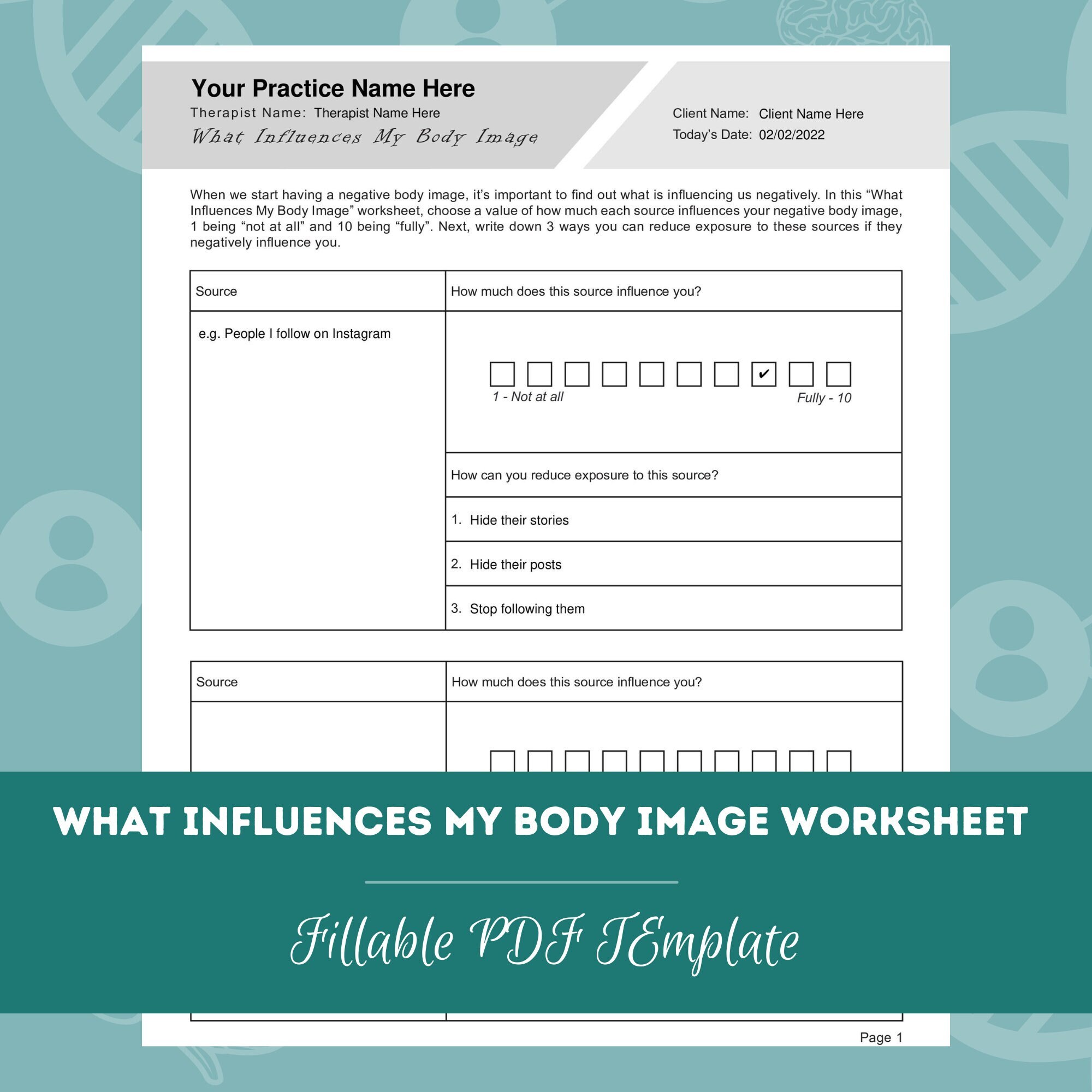 What Influences My Body Image Worksheet | Editable / Fillable PDF ...