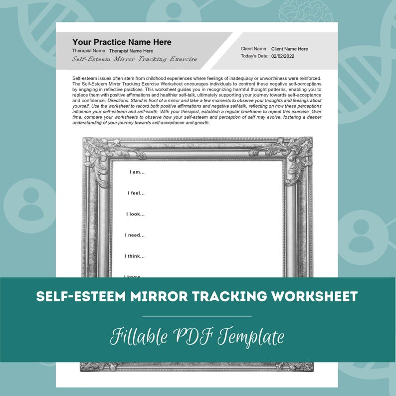 Self-esteem Mirror Tracking Inner Child Worksheet (fillable, Printable ...