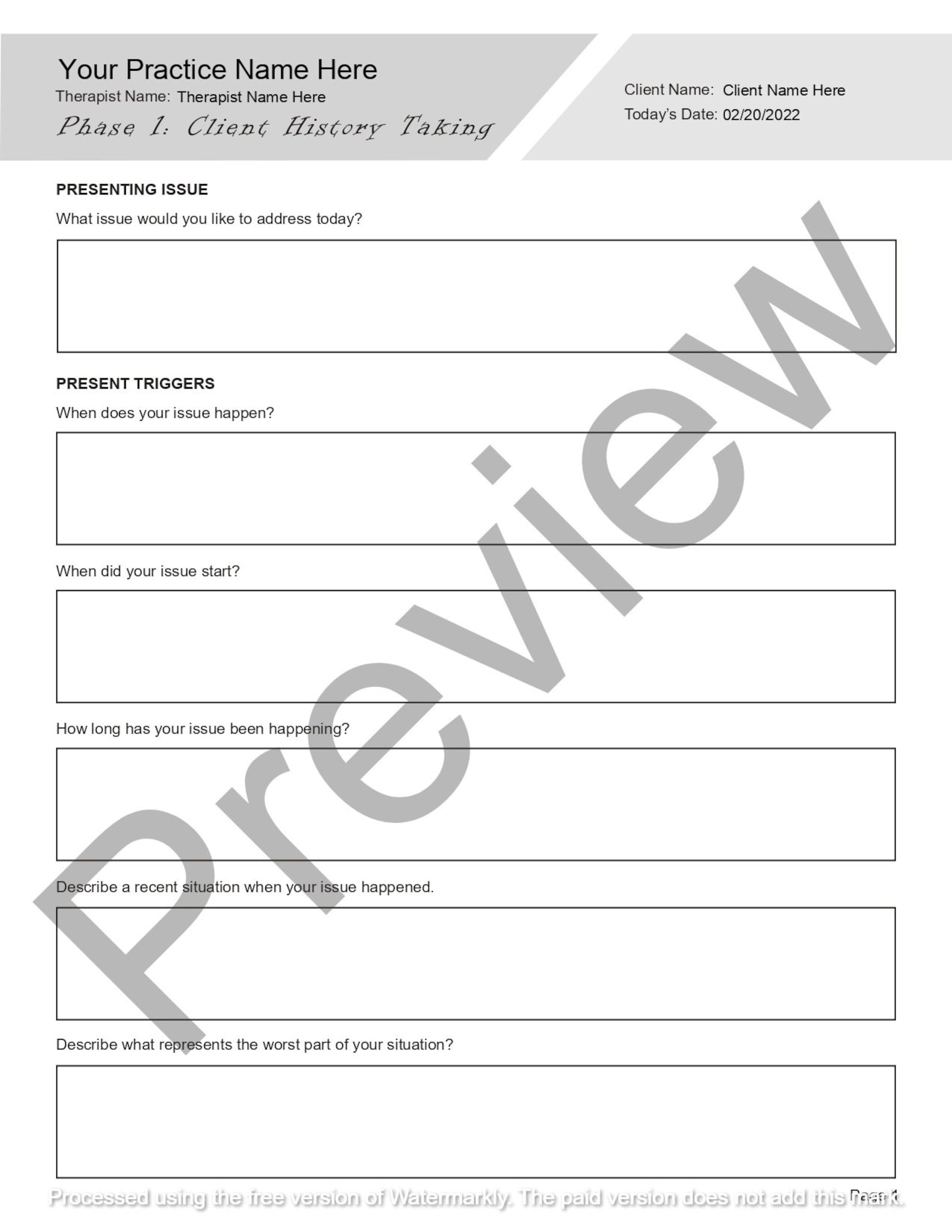 EMDR Phase 1 History Taking Worksheet | Editable / Fillable PDF ...