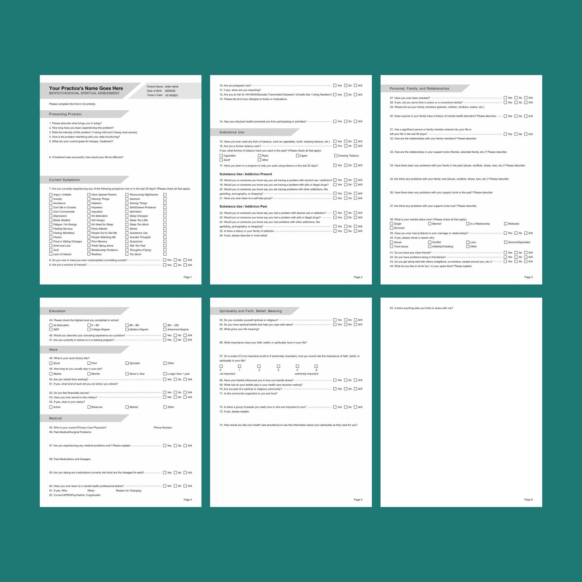 Biopsychosocial Spiritual Assessment Template Editable Etsy Australia
