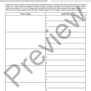 Trauma Triggers and Coping Skills Worksheet Editable / Fillable PDF ...