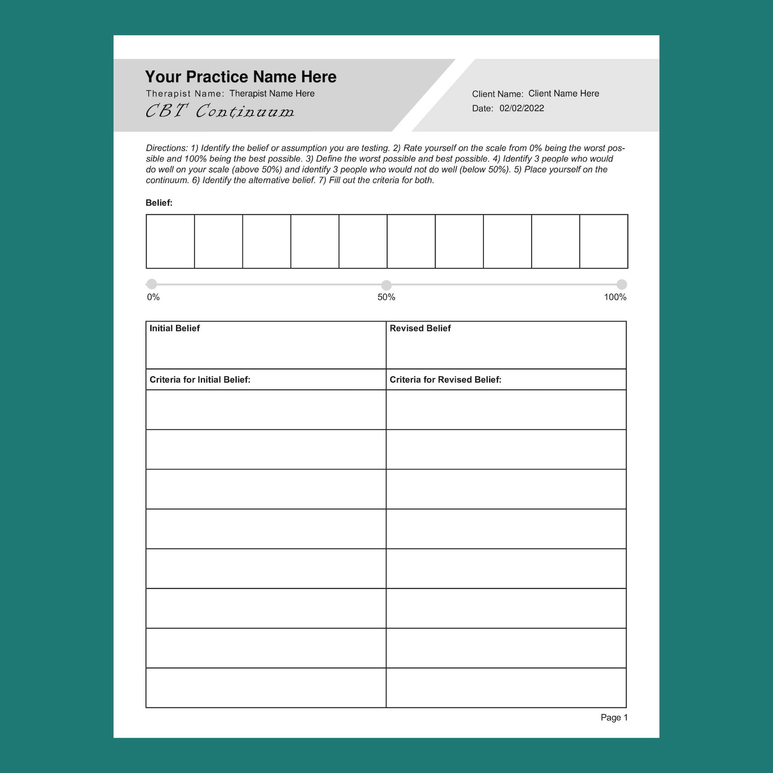 CBT: Continuum Worksheet | Editable / Fillable PDF | for Counselors ...