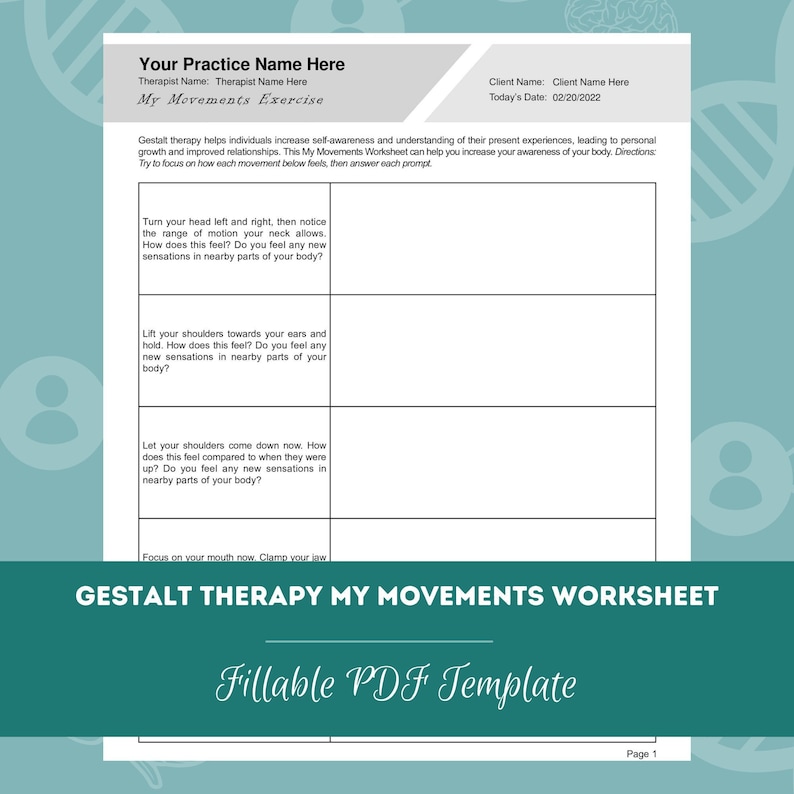 Gestalt Therapy My Movements Worksheet | Editable / Fillable PDF ...