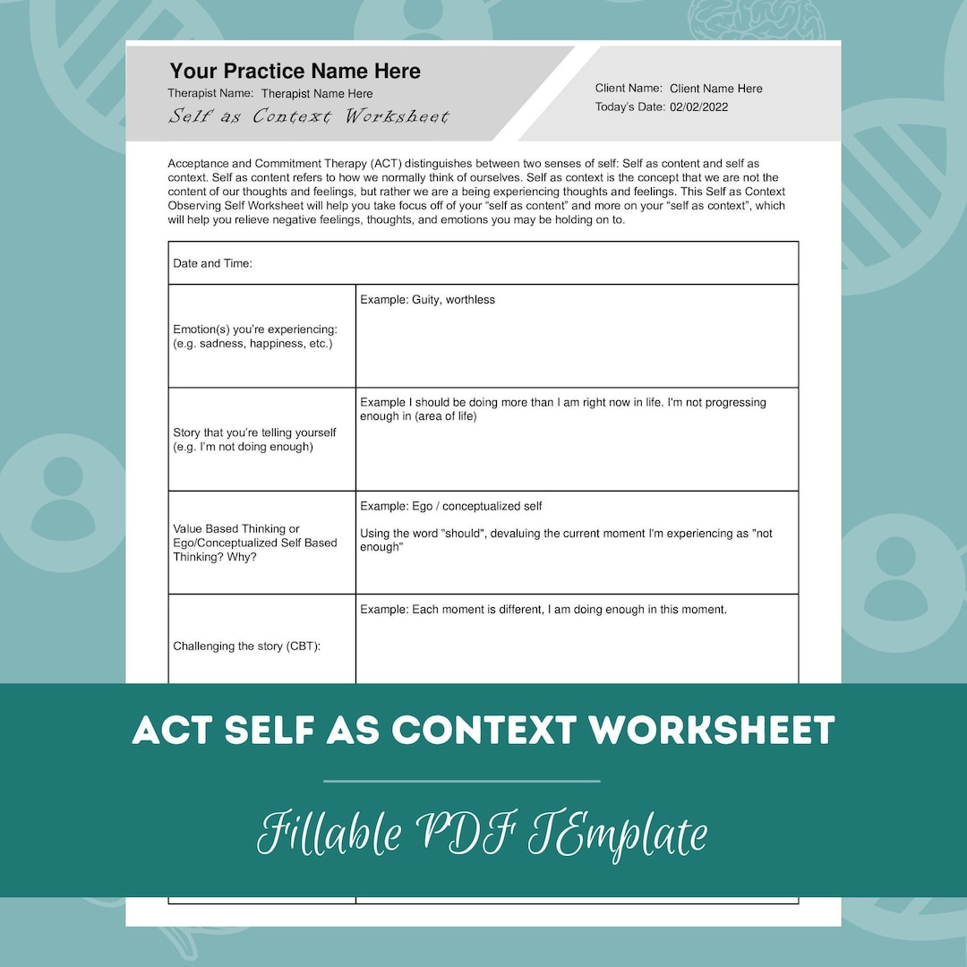 ACT Self as Context Worksheet | Editable / Fillable PDF | for ...