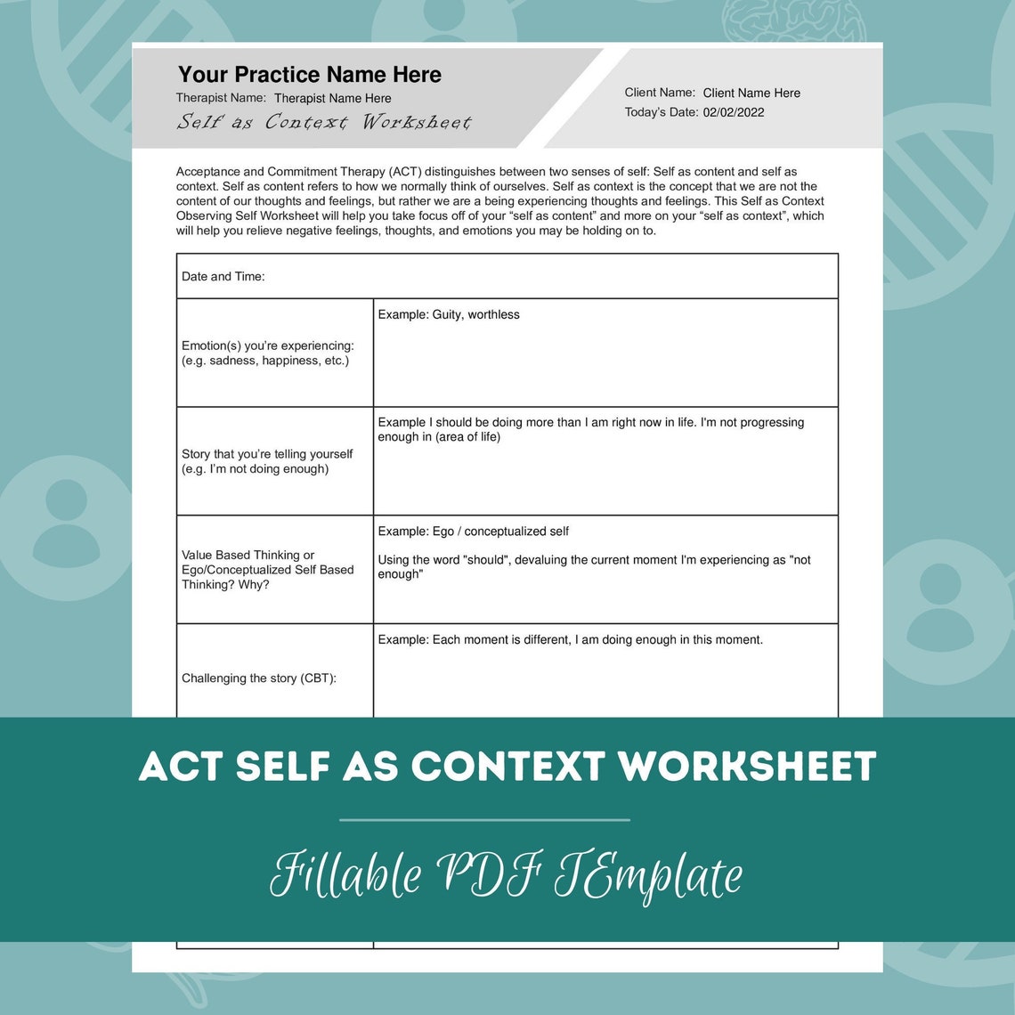 ACT Self as Context Worksheet | Editable / Fillable PDF | for ...