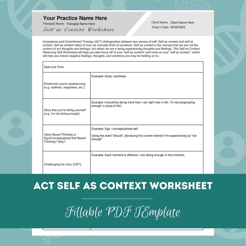 ACT Self as Context Worksheet | Editable / Fillable PDF | for ...