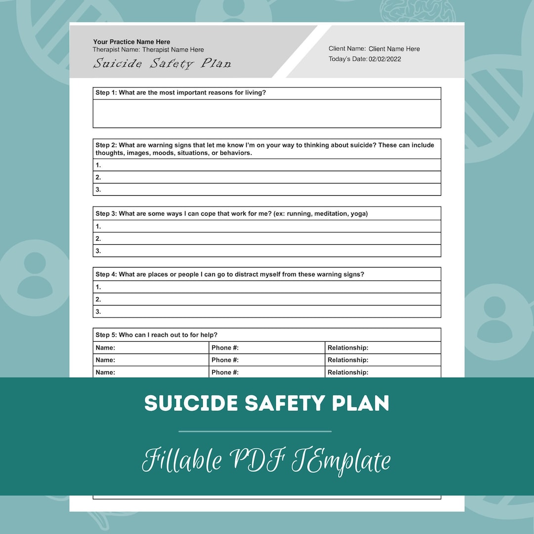 Suicide Safety Plan Template | Editable / Fillable / Printable PDF ...
