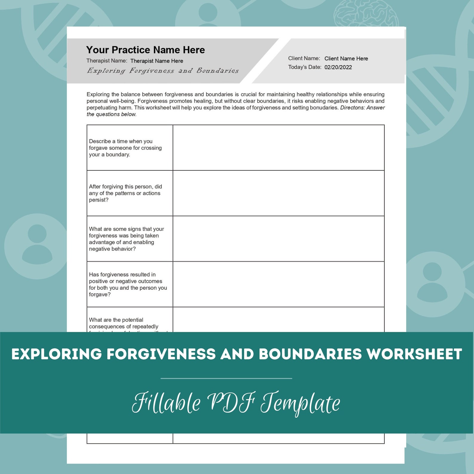 Exploring Forgiveness and Boundaries Worksheet | Editable / Fillable ...