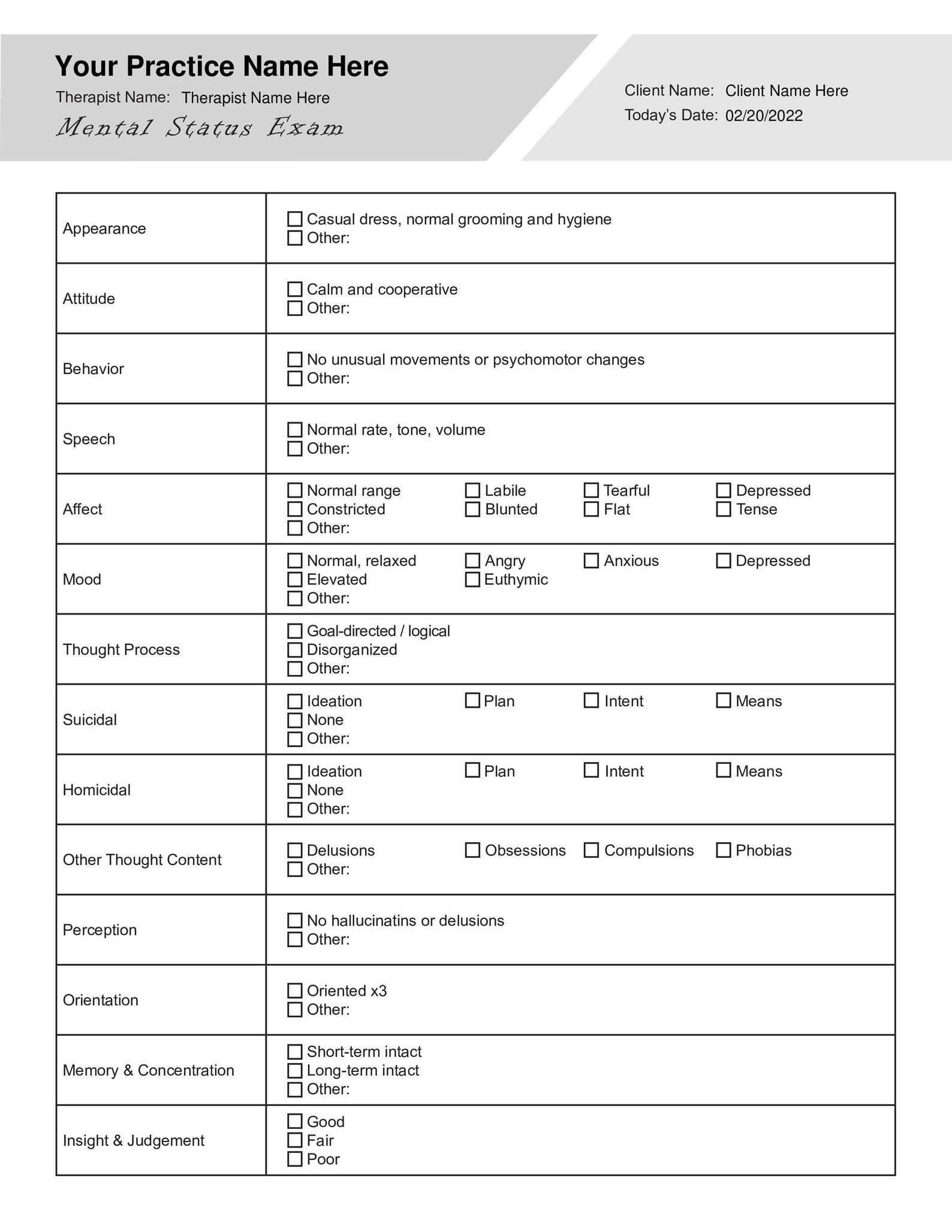 Brief Mental Status Exam (BMSE) / Mini Mental Status Exam (MMSE ...