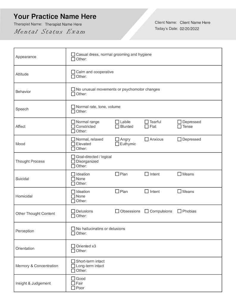 Brief Mental Status Exam (BMSE) / Mini Mental Status Exam (MMSE ...