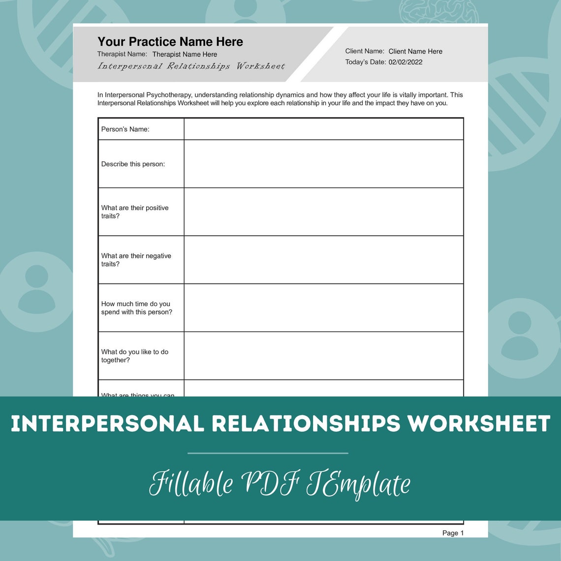 Interpersonal Relationships Worksheet | Editable / Fillable PDF ...