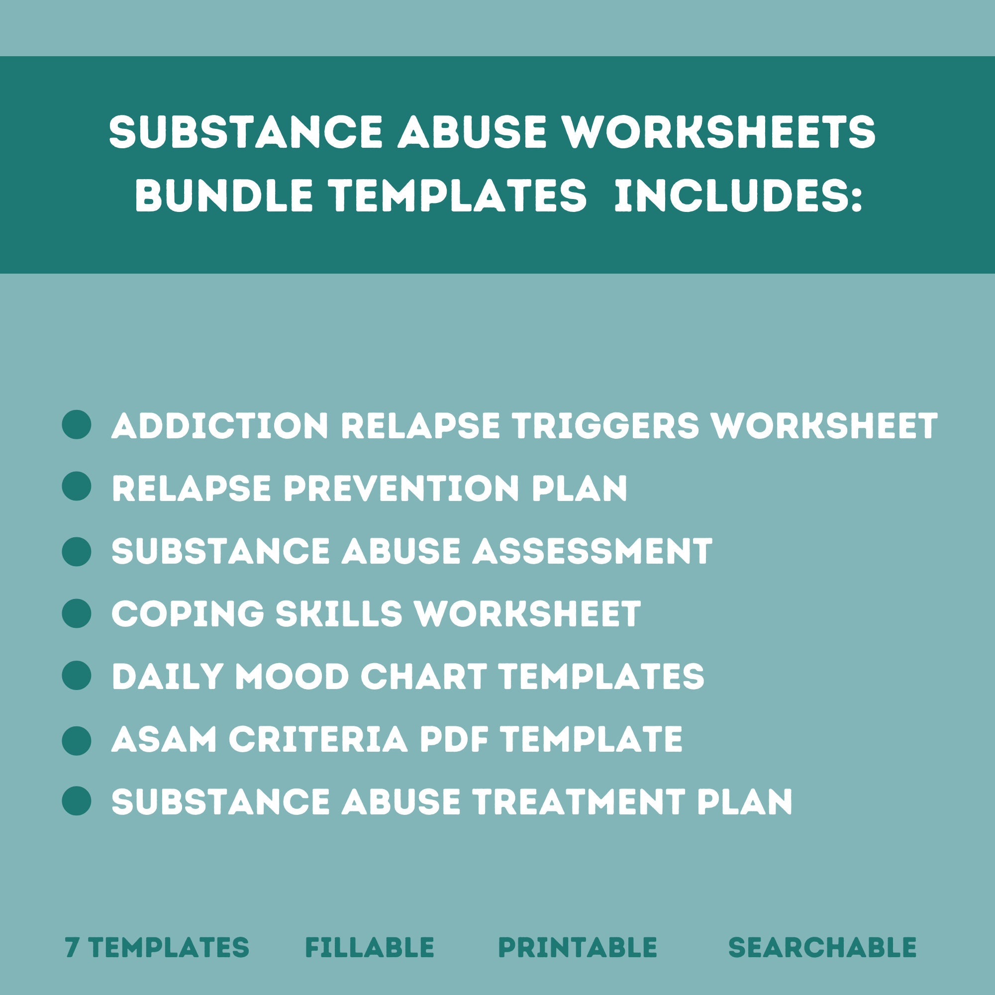 Substance Abuse Worksheets Bundle 15 Editable / Fillable / Printable ...
