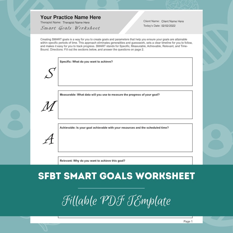 SFBT Smart Goals Worksheet | Editable / Fillable PDF Template | for ...