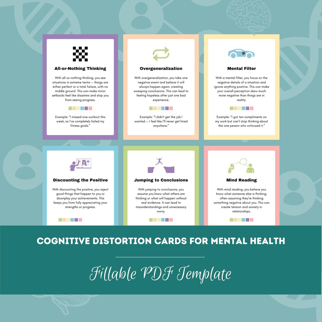 Cognitive Distortion Cards for Unhelpful Thoughts | Printable PDF Cards ...