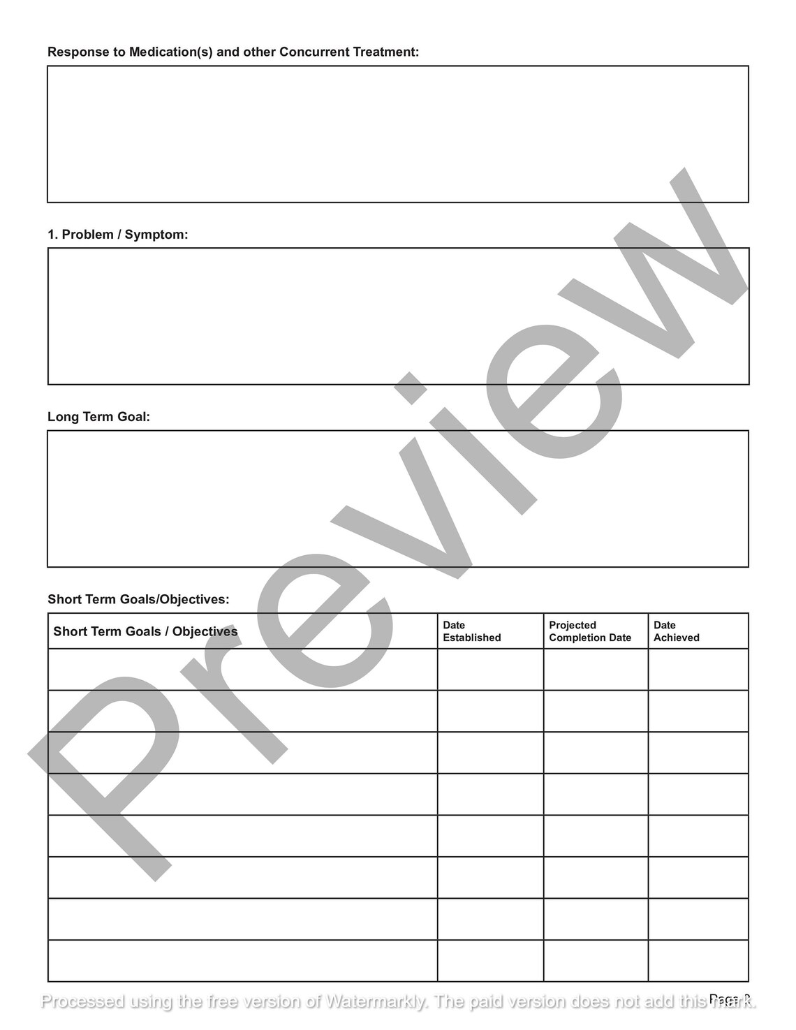 Counseling Treatment Plan Template for Mental Health, Fillable ...