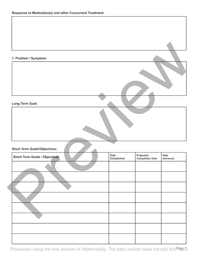 Counseling Treatment Plan Template for Mental Health, Fillable ...