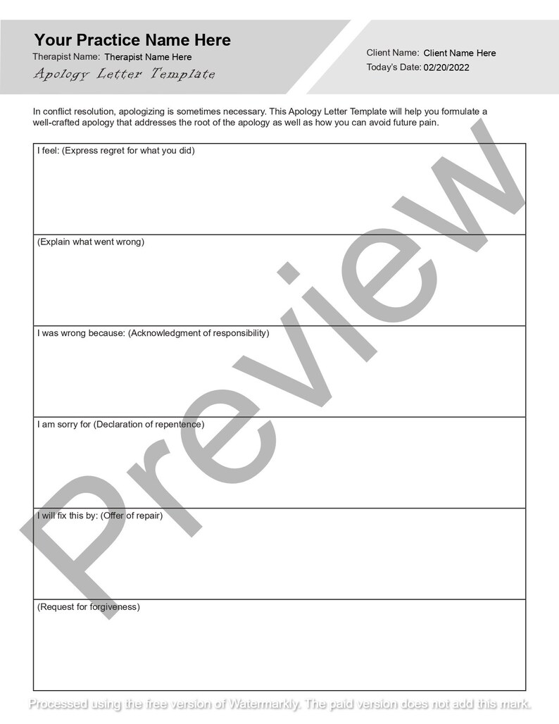 Apology Letter Template | Editable / Fillable PDF | for Counselors ...