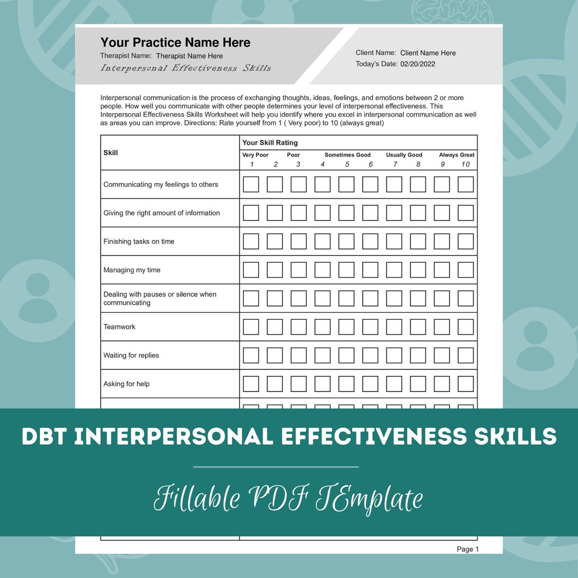 DBT Interpersonal Effectiveness Skills | Editable / Fillable PDF ...