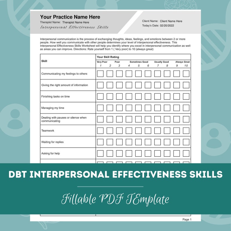 DBT Interpersonal Effectiveness Skills | Editable / Fillable PDF ...