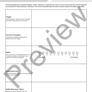 ERP Intrusive Thoughts and Compulsions Worksheet | Editable / Fillable ...
