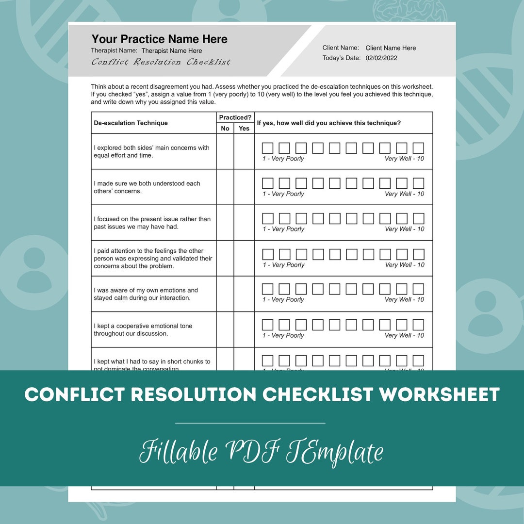 Conflict Resolution Checklist Worksheet Editable / Fillable - Etsy
