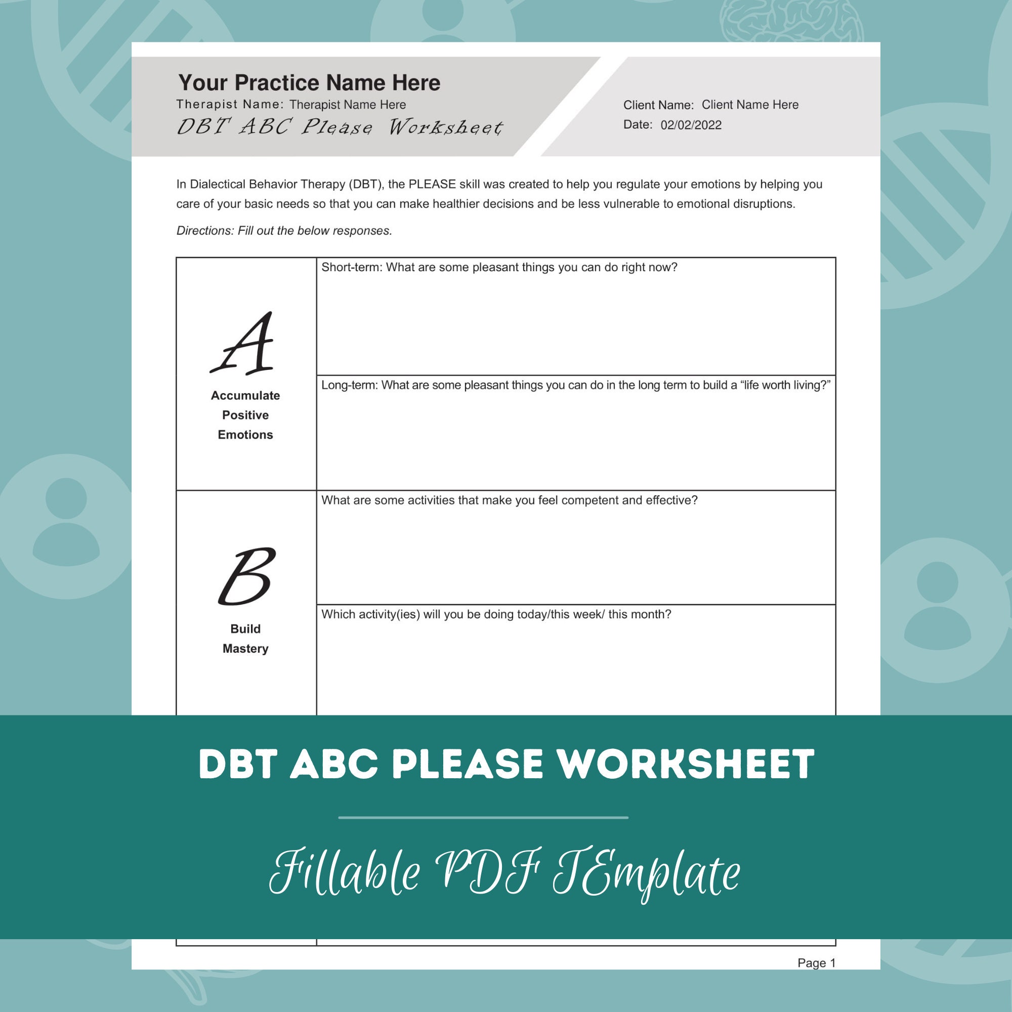 DBT Skills Worksheets Bundle | 20 Editable / Fillable PDF Templates ...