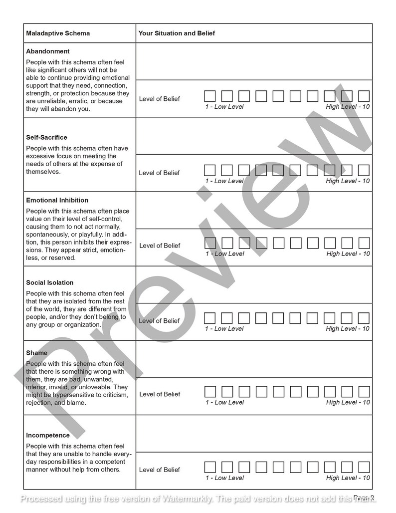 Maladaptive Schemas Worksheet | Editable / Fillable PDF Template | for ...