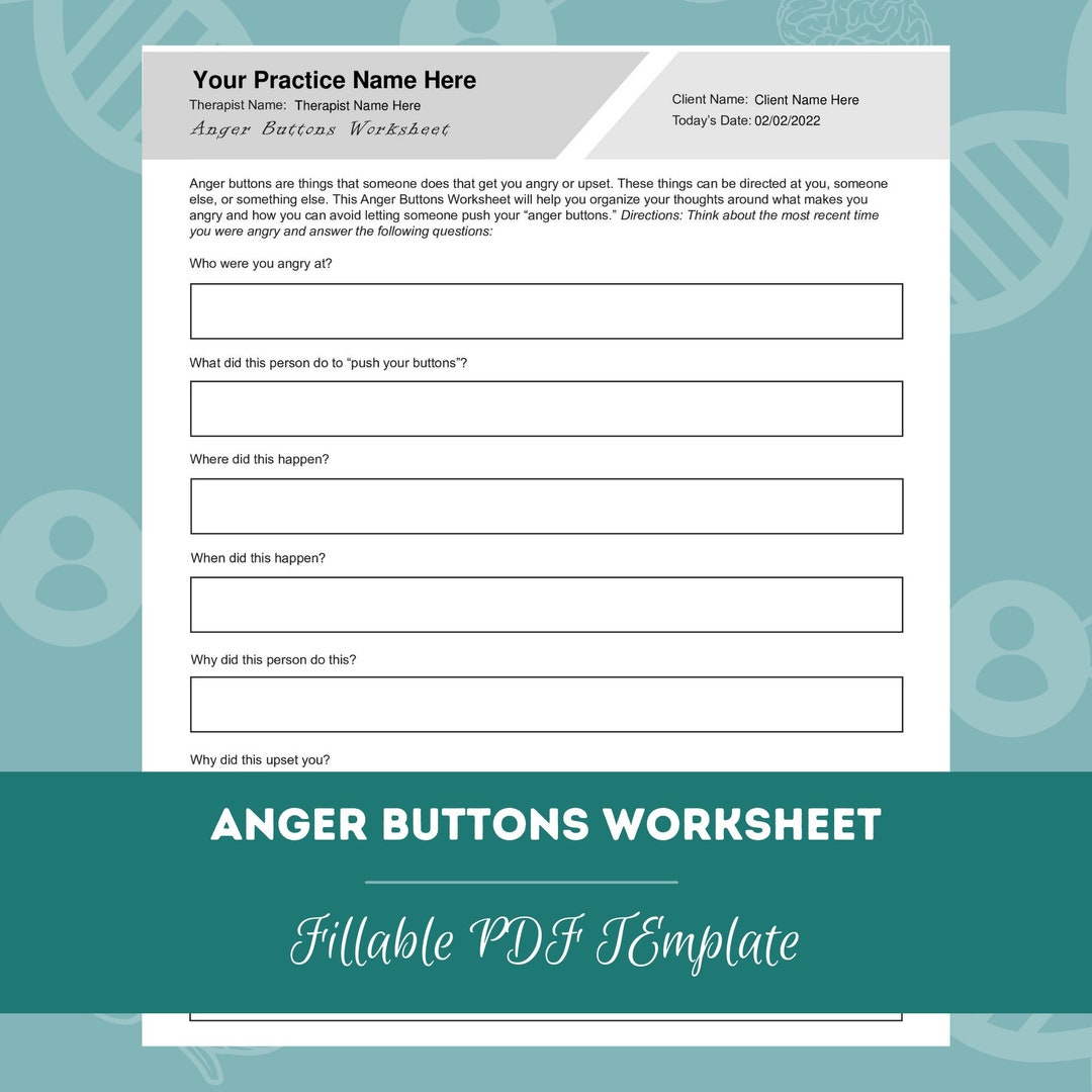 Anger Buttons Worksheet | Editable / Fillable PDF | for Counselors ...