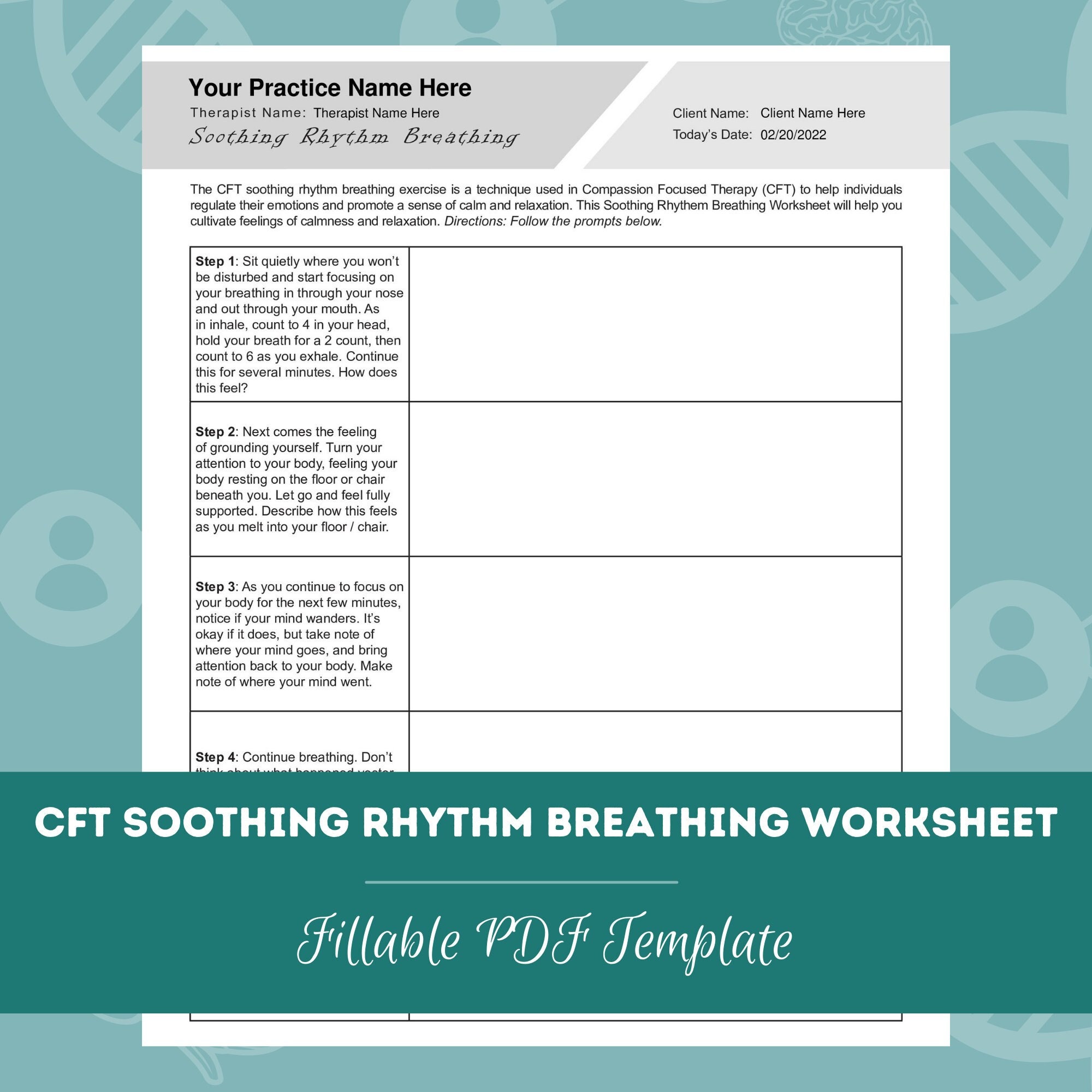 CFT Soothing Rhythm Breathing Worksheet | Editable / Fillable PDF ...